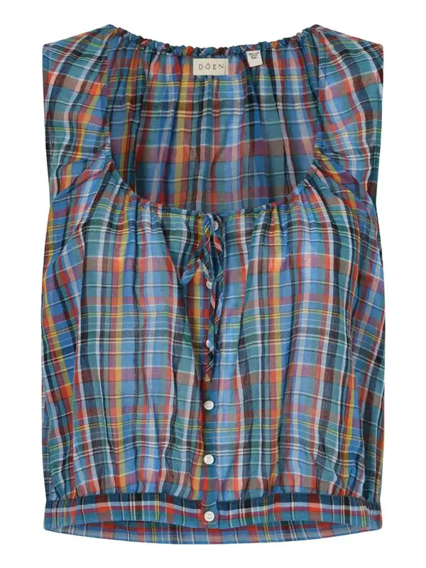 DÔEN Gathered Checked Organic Cotton-voile Top - No