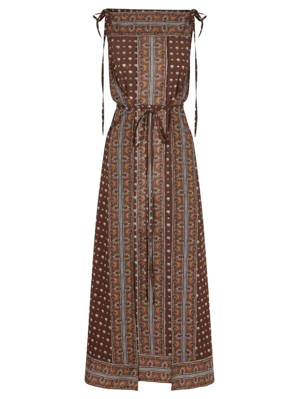 DÔEN Belted Printed Organic Cotton-voile Midi Dress - No