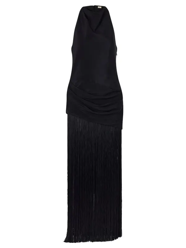 Cult Gaia Fringed Silk Halterneck Maxi Dress - No
