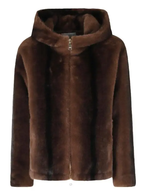 ERMANNO FIRENZE Long Sleeve Hooded Fur Jacket - Black