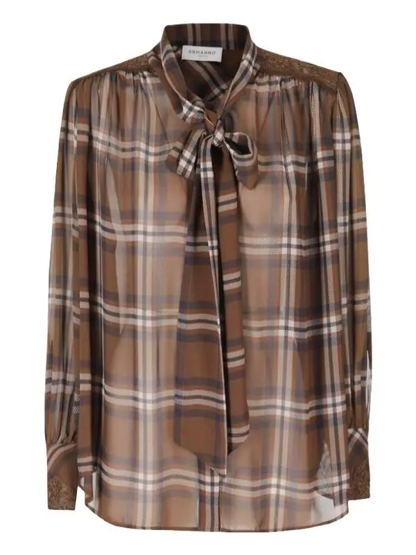 ERMANNO FIRENZE Check Pattern Pussy-bow Shirt - Multicolor