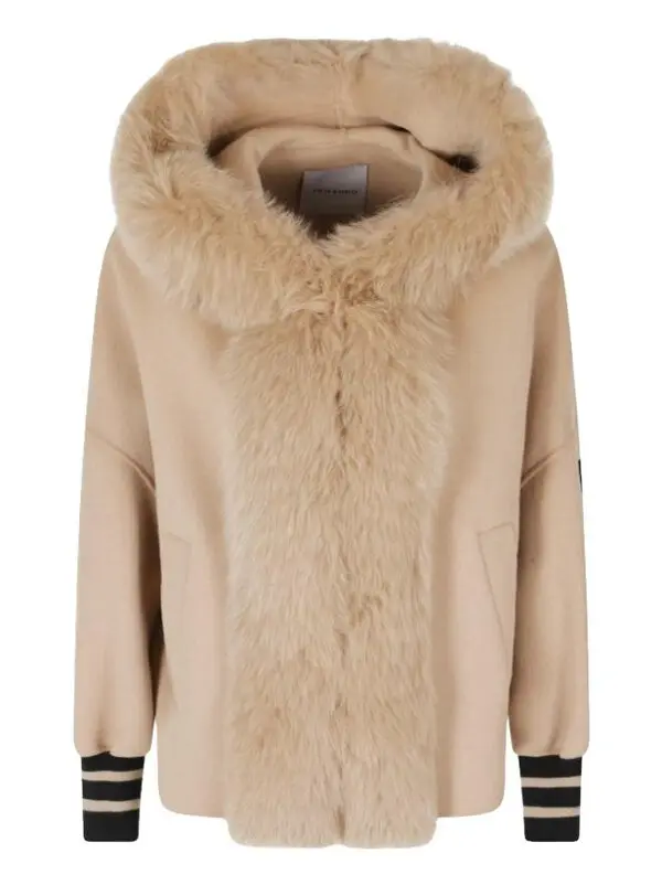 ERMANNO FIRENZE Long-sleeve Hooded Jacket With Fur Trim - Nude