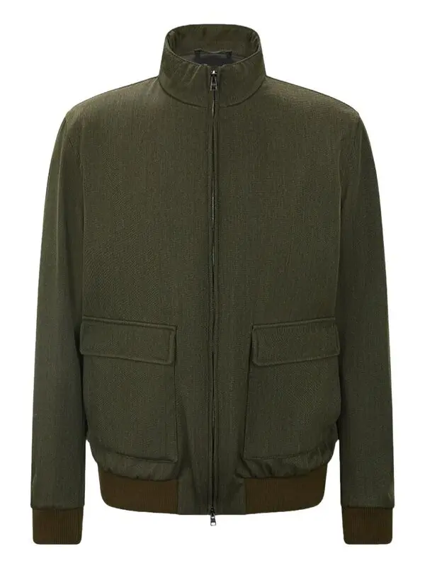 Herno High-neck Zip-up Jacket With Logo Plaque - Green