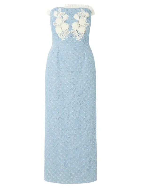 RODARTE Appliquéd Sequin-embellished Lace-trimmed Denim Midi Dress - No