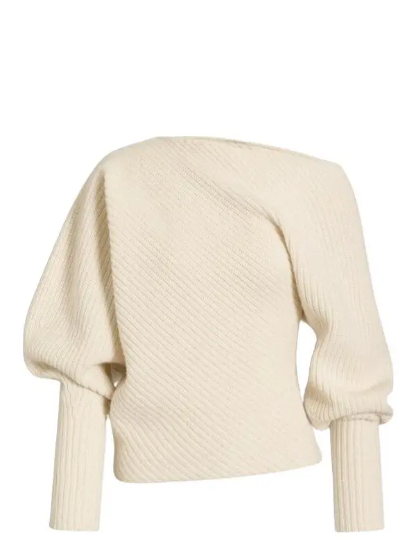 Alberta Ferretti Asymmetric Wool, Silk, And Cashmere Ribbed Sweater - White