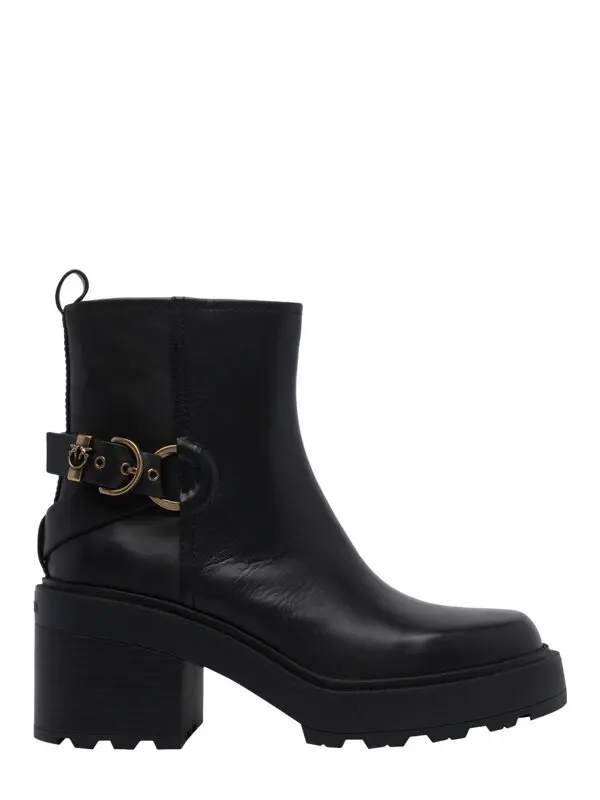 Pinko Logo Buckle Heeled Boots - Black