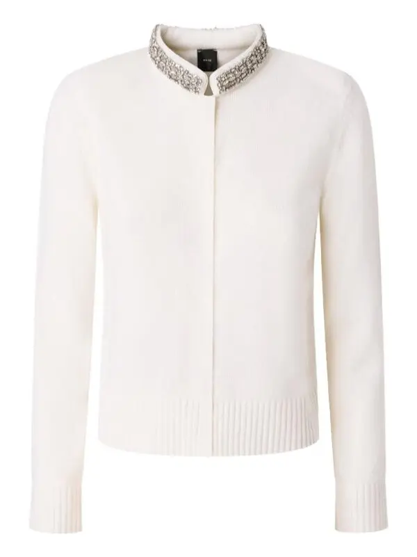 Pinko Embellished Collar Wool-blend Cardigan - White