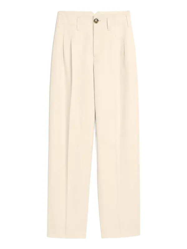AMI Paris Cotton And Linen Trousers With Double Pleats - Ivory