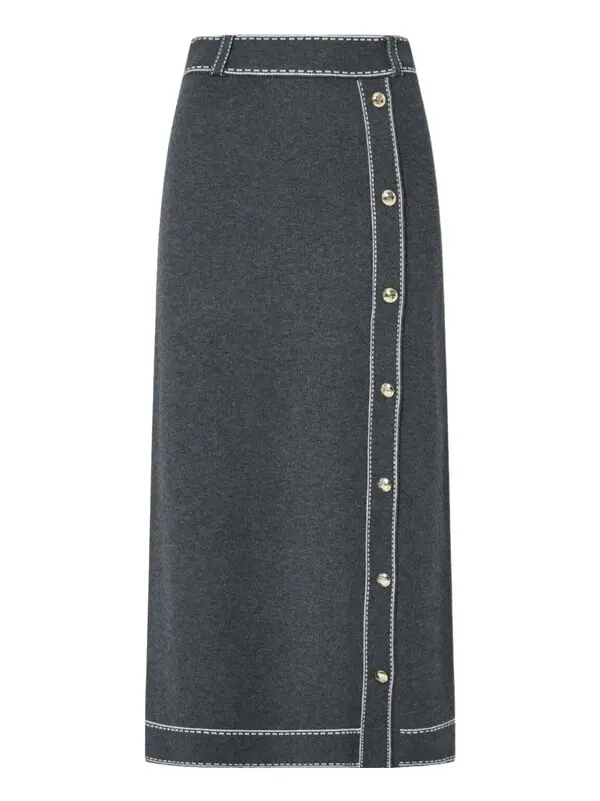 Liu Jo Midi Skirt With Visible Stitching And Golden Buttons - Grey