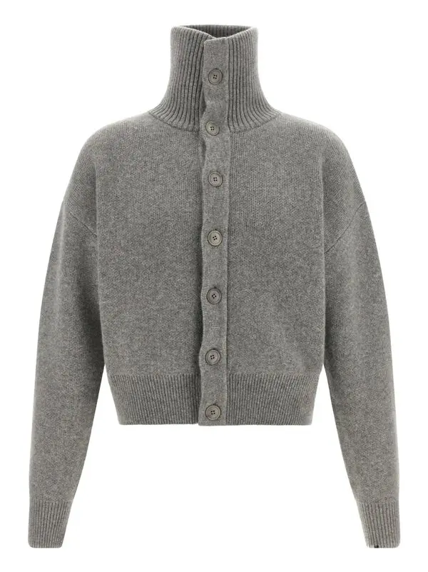 Extreme Cashmere Cropped Cardigan With High Neck - Gray