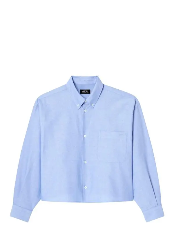 A.p.c. Cropped Button-down Shirt With Embroidered Logo - Blue