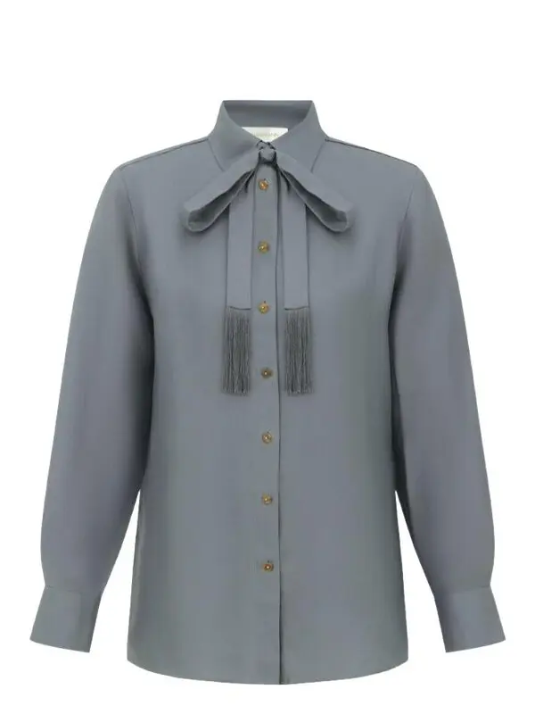 Zimmermann Long Sleeve Shirt With Detachable Tasseled Tie - Airforce