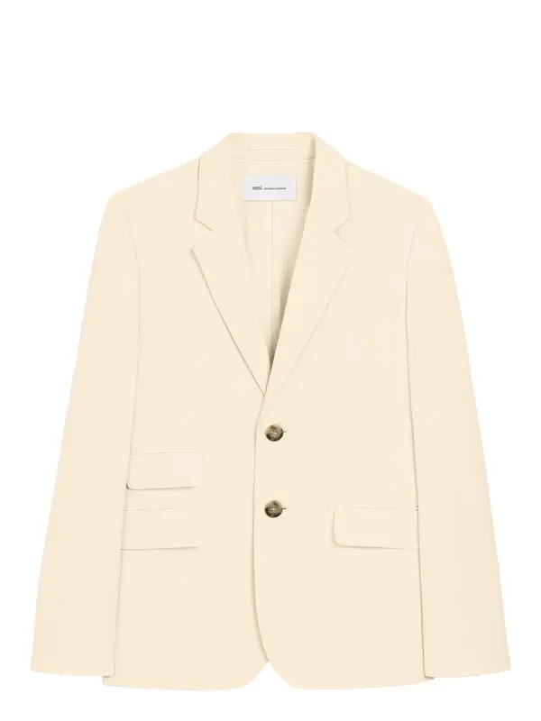 AMI Paris Single Breasted Cotton Linen Blazer - Ivory