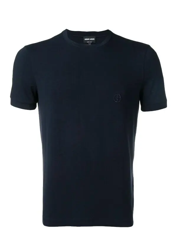 Giorgio Armani Dark Blue Logo Embroidered T-shirt - Black
