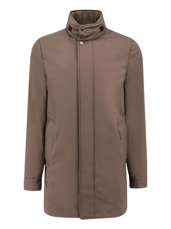 MOORER Padded High Neck Coat - Brown