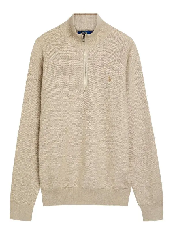Polo Ralph Lauren Half-zip Waffle-knit Cotton Jumper - Brown