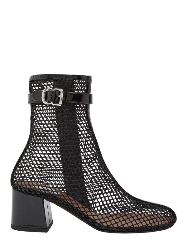 Alaïa Fishnet Patent Leather Ankle Boots - Black