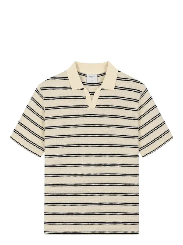 PERCIVAL Striped Textured-knit Cotton-blend Polo Shirt - White