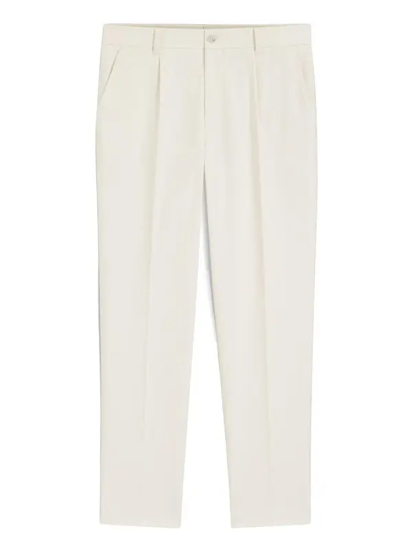 BOSS Italian Micro-patterned Stretch Cotton Tapered-fit Formal Pants - White