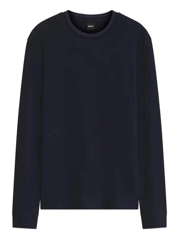 BOSS Long-sleeve T-shirt In Waffle-textured Stretch Cotton - Dark Blue