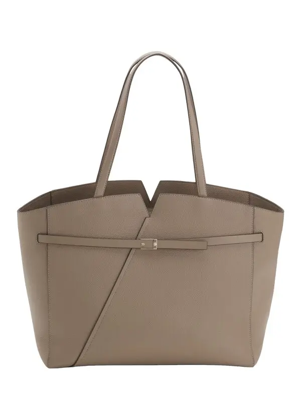 BOSS Revers Leather Tote Bag With Belt Detail - Brown