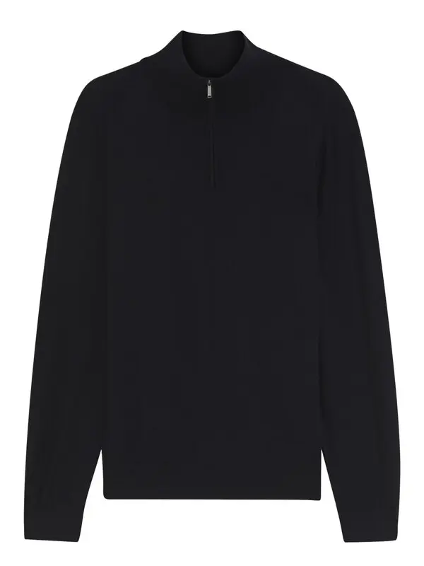 BOSS Wool Zip Neck Sweater - Dark Blue