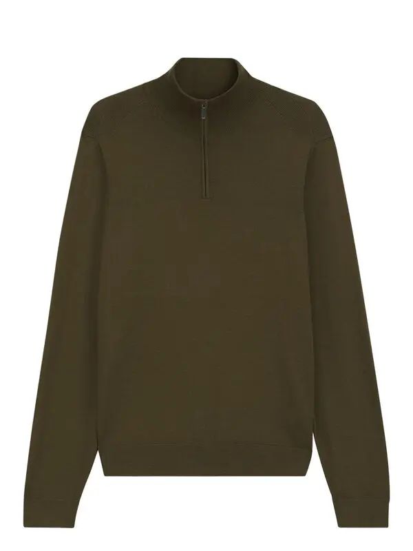 BOSS Wool Zip Neck Sweater - Light Green