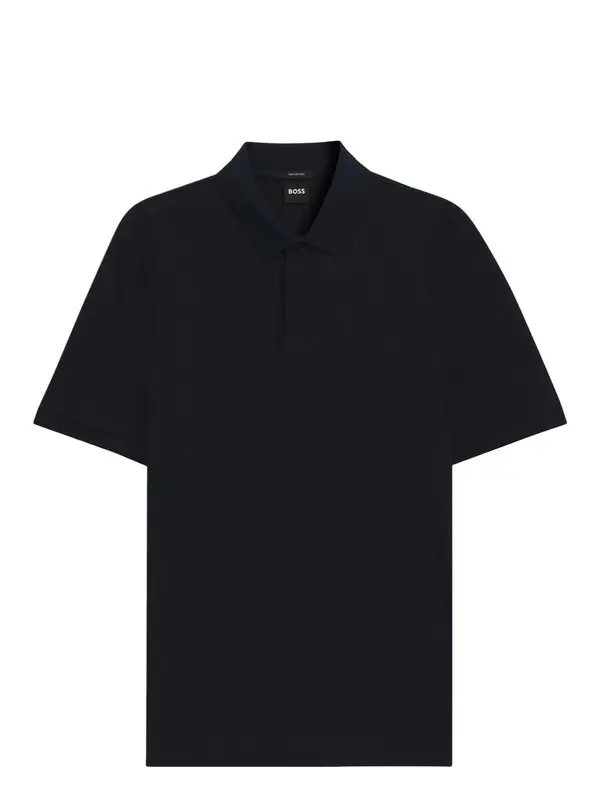 BOSS Geometric-jacquard Polo Shirt In Cotton - Dark Blue
