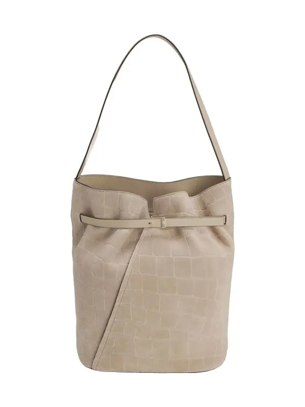 BOSS Revers Printed Suede Bucket Bag With Belt Detail - Light Beige