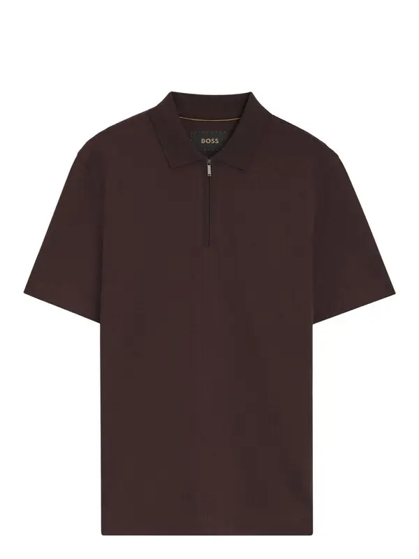 BOSS Zipper-neck Polo Shirt In A Cotton-silk Blend - Light Brown
