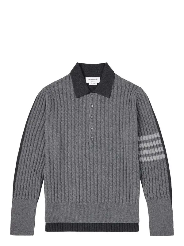 Thom Browne Knitted Merino Wool Polo Sweater - Gray