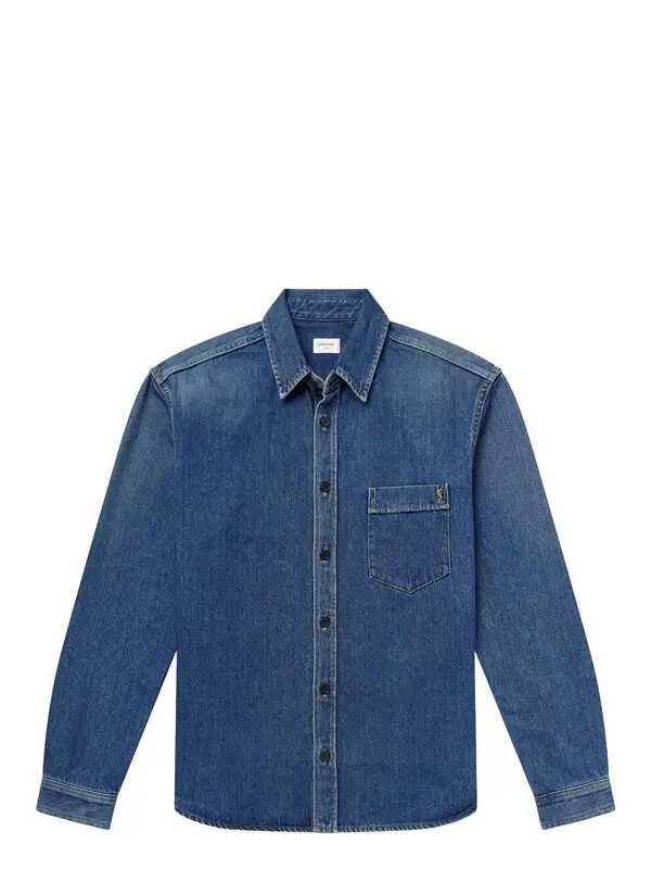 Saint Laurent Logo-embroidered Denim Shirt - Blue