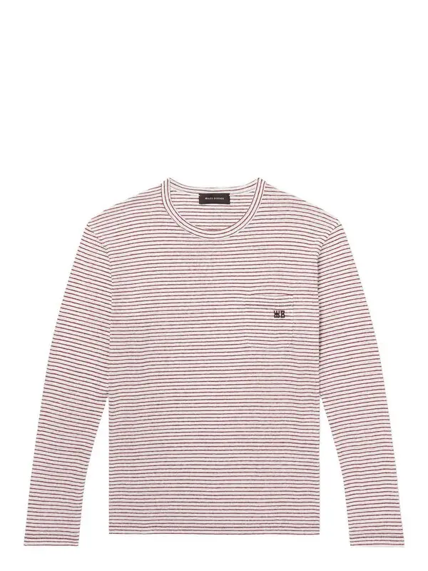 WALES BONNER Hour Embroidered Striped Linen And Cotton-blend T-shirt - Pink