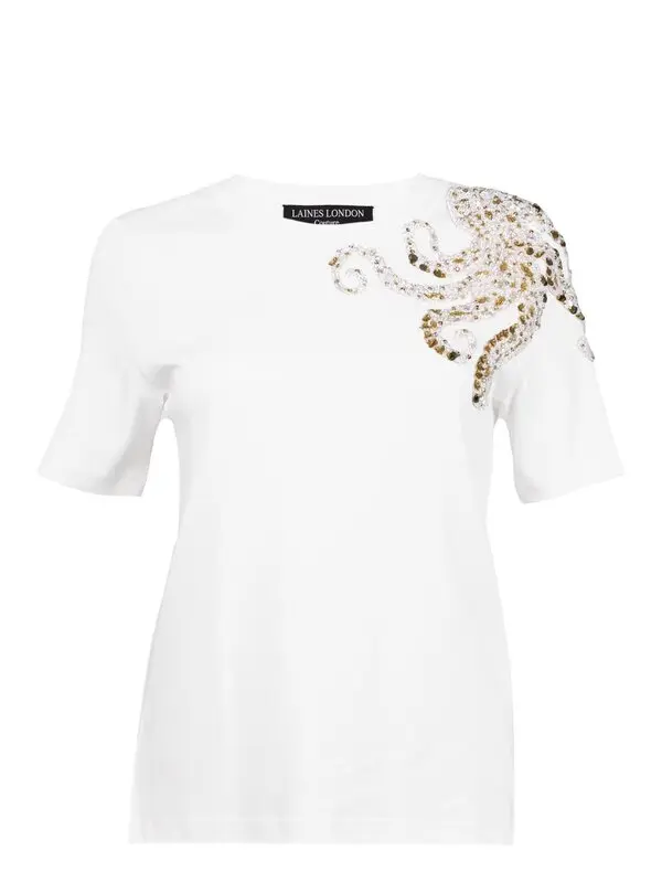 HOUSE OF LAINES LONDON Couture Embellished Octopus T-shirt - White