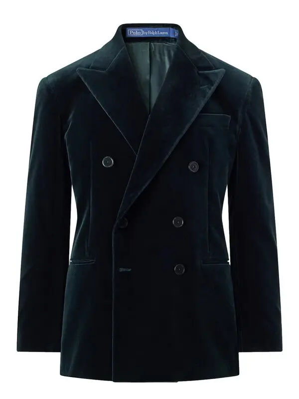 Polo Ralph Lauren Double-breasted Linen-blend Velvet Blazer - Green