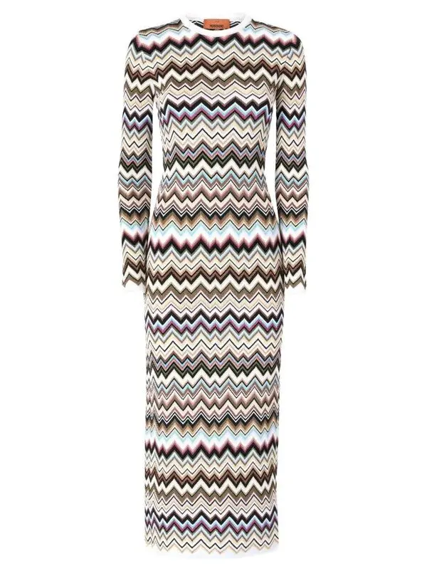 Missoni Zig Zag Motif Long Sleeve Maxi Dress - Blue
