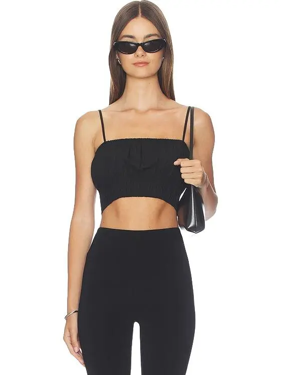 Closed Gathered Cotton Cropped Top - Balck