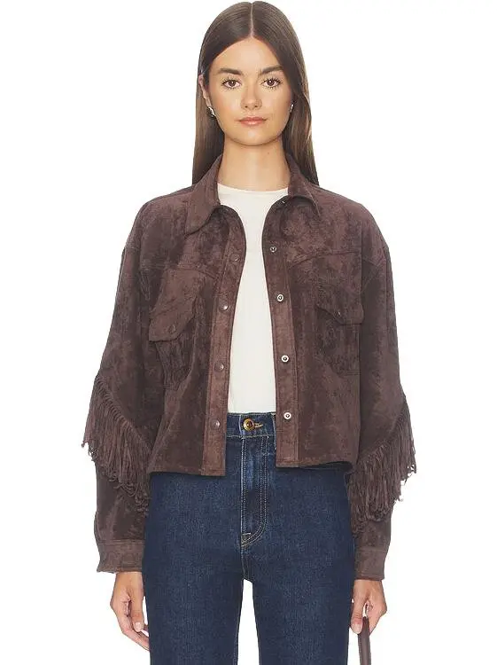 Blanknyc Cropped Faux Suede Jacket With Fringe Trim - Bonfire