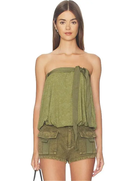 NIIHAI Bandeau Balloon Top In Green - Khaki