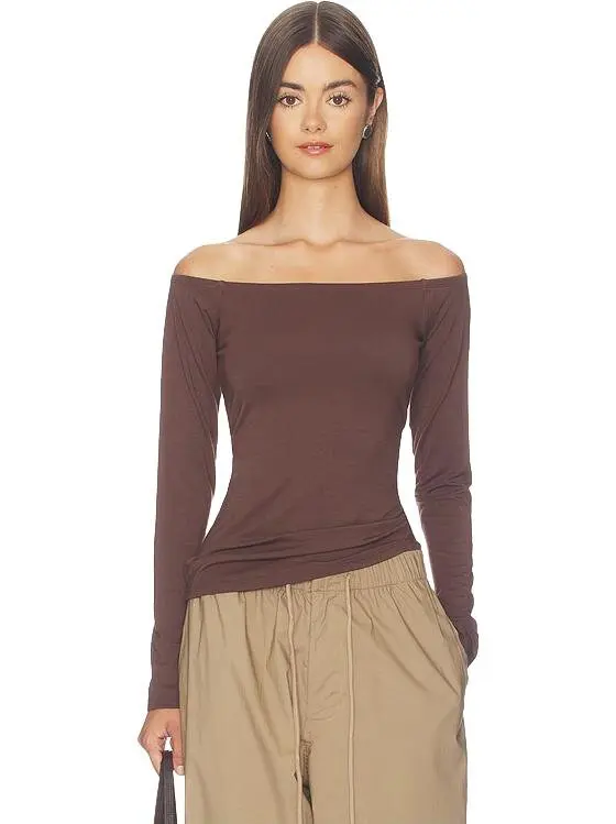 SKIMS Smooth Layers Off The Shoulder Long Sleeve Top - Cocoa