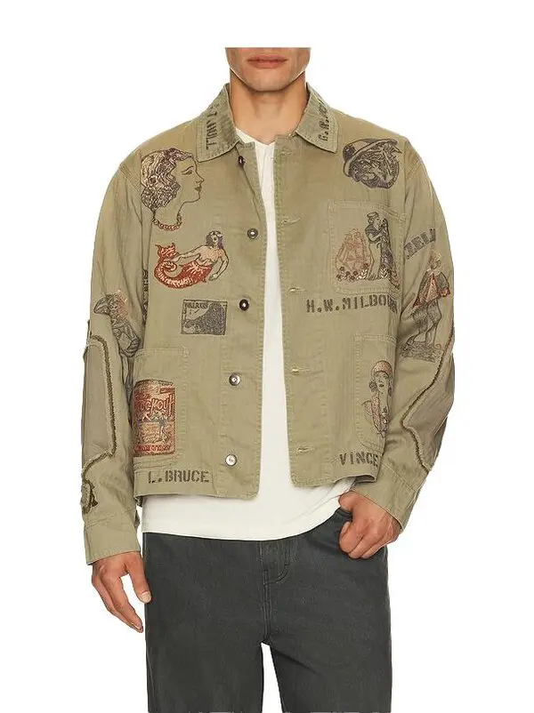 SAMUEL ZELIG Embroidered Chore Jacket - Faded Olive