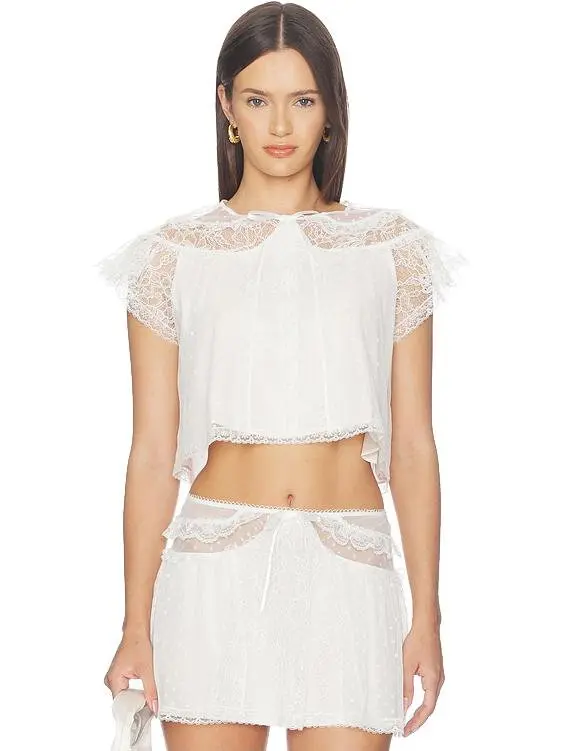 For Love & Lemons Zelie Lace Sleep Top - White