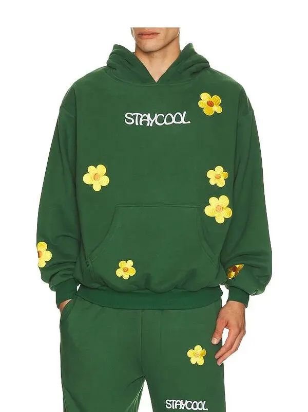 STAY COOL Logo Graphic Sunflower Hoodie - Forest Green