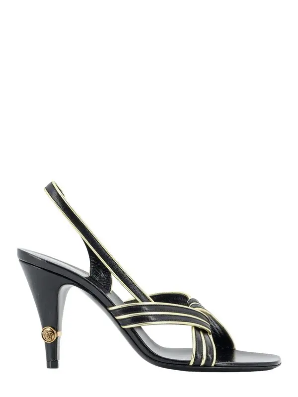 Versace Leather Sandals With Metallic Accents - Black