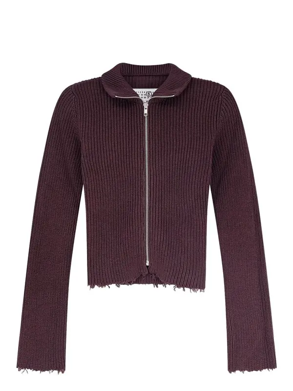 MAISON MARGIELA Ribbed Cotton Zip Cardigan With Fringed Trim - Brown