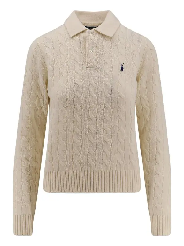 Polo Ralph Lauren Braided Knit Wool And Cashmere Polo Shirt - White