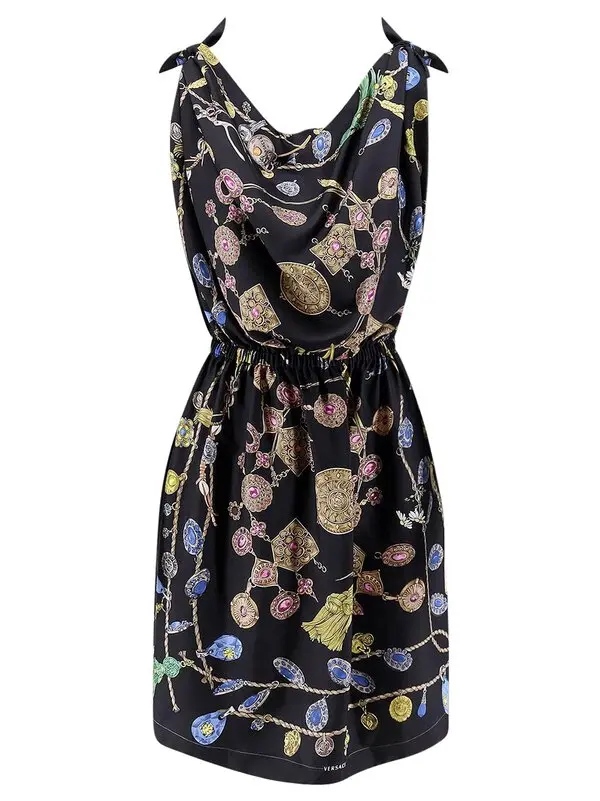 Versace Printed Silk Twill Midi Dress - Black