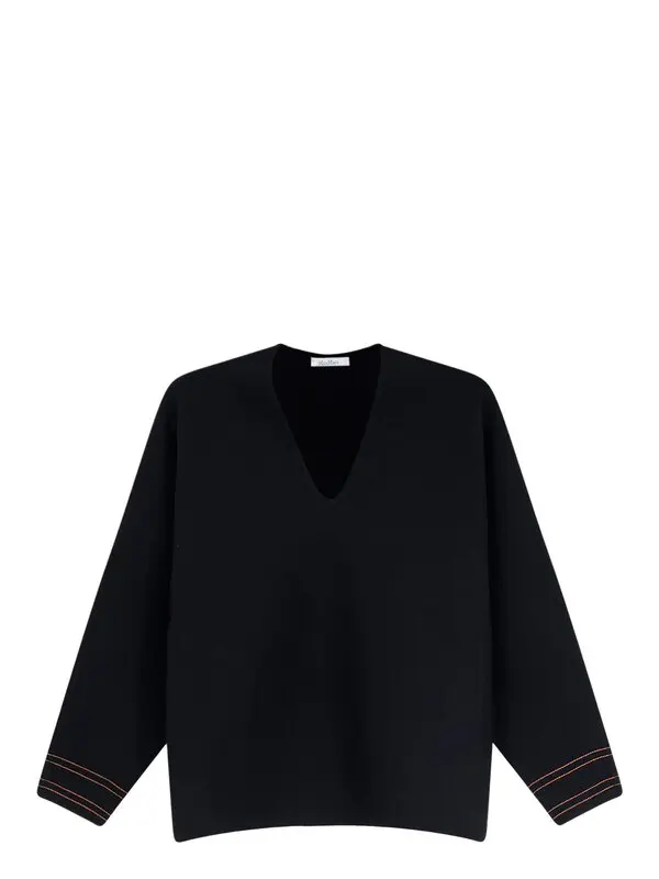 Max Mara Wool Blend V-neck Sweater With Contrasting Trim - Black