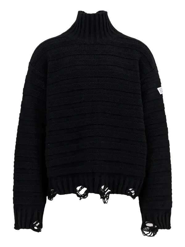 MAISON MARGIELA Distressed Wool Blend High Neck Sweater - Black
