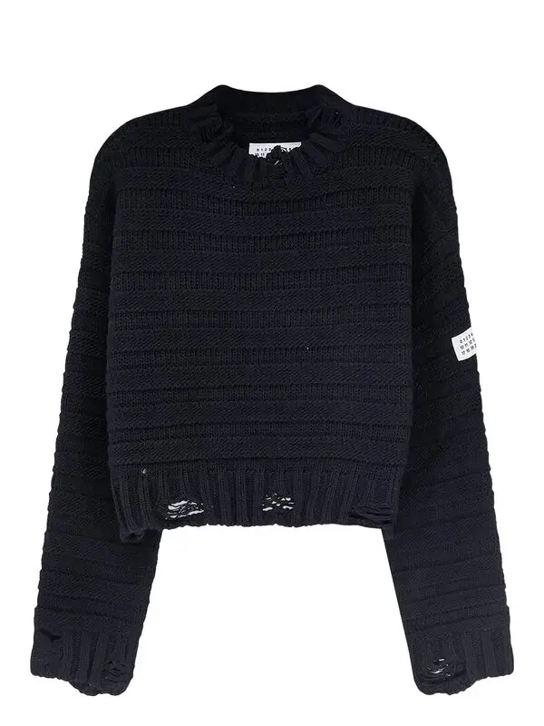 MAISON MARGIELA Distressed Crew Neck Sweater - Black